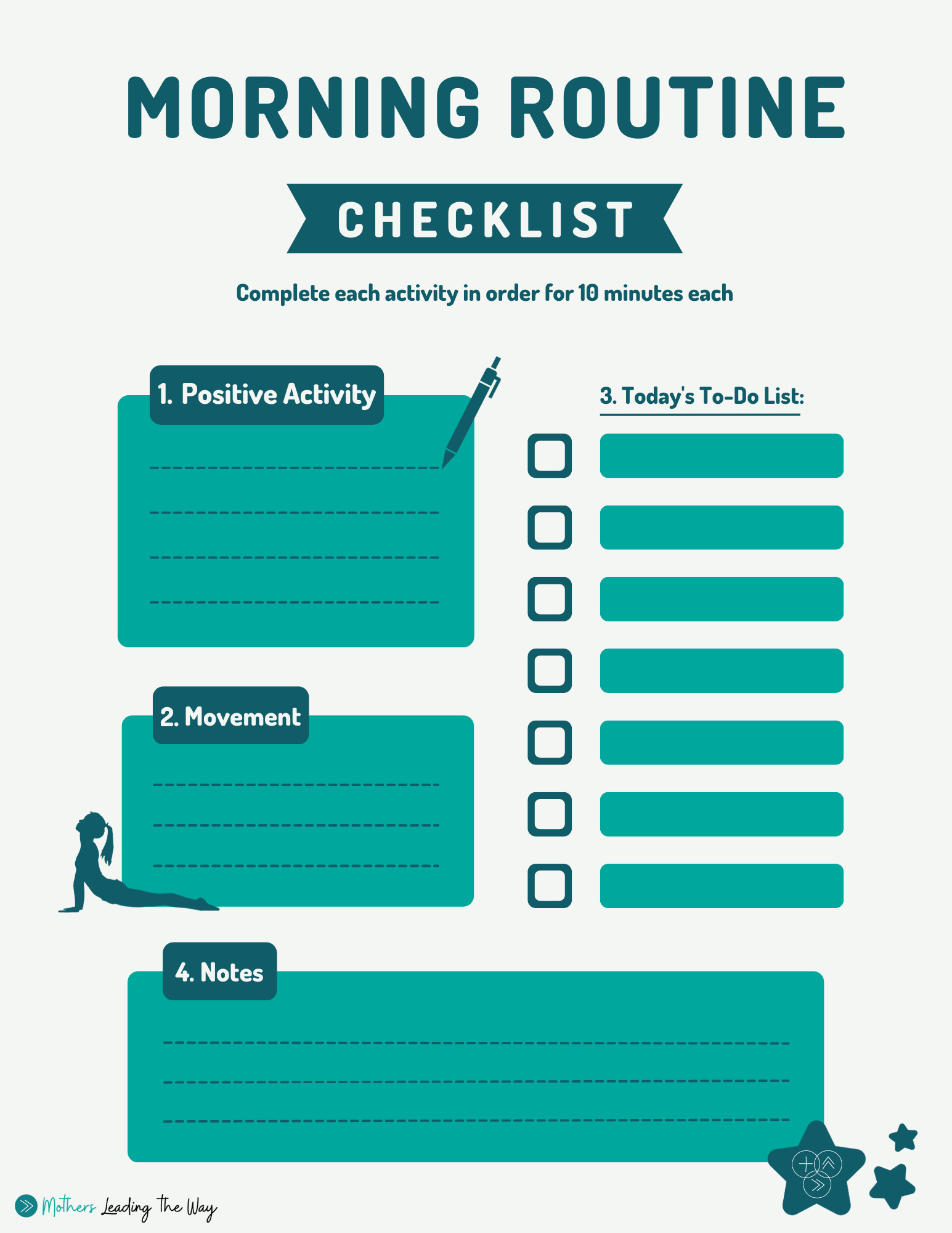Morning Routine Checklist Digital Worksheet - Postive LeadHERship